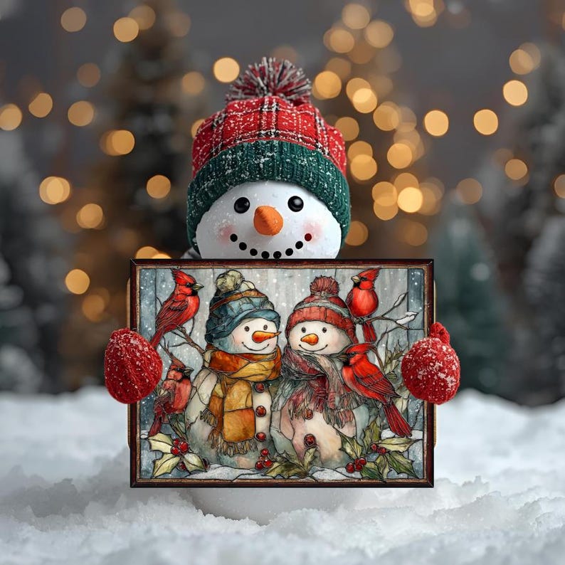 Snowman Cardinal Kitchen Decor, Holiday Kitchen Art, Christmas Decor ...