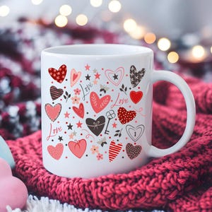 Valentine Ceramic Mug, Cute Heart Design, Holiday Coffee Cup Gift, Love ...