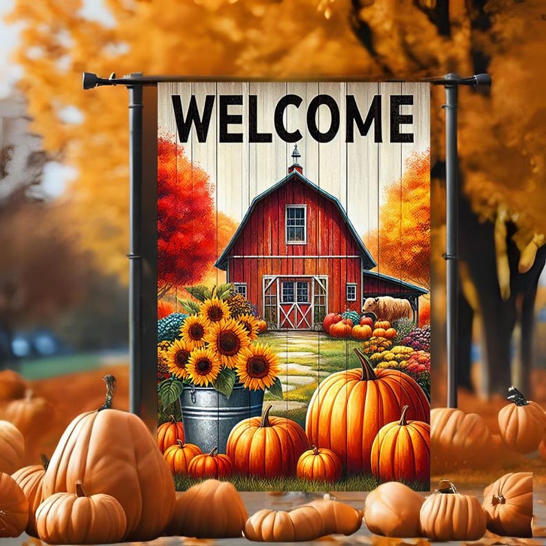 Autumn Farmhouse Garden Flag: Sunflower, Pumpkin, Barn Decor - Etsy