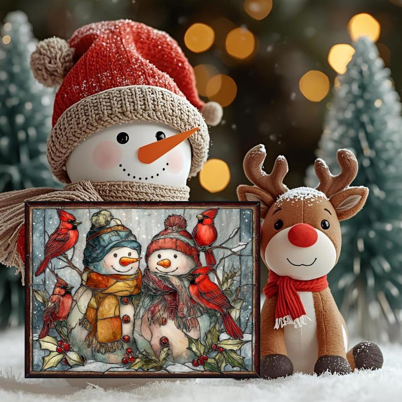 Snowman Cardinal Kitchen Decor, Holiday Kitchen Art, Christmas Decor ...