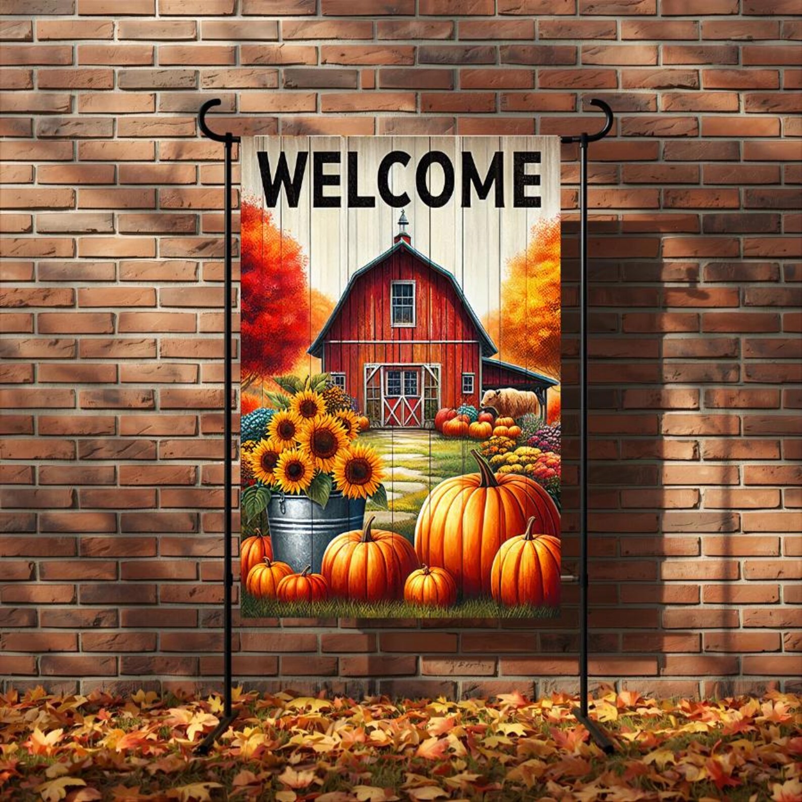 Autumn Farmhouse Garden Flag: Sunflower, Pumpkin, Barn Decor - Etsy