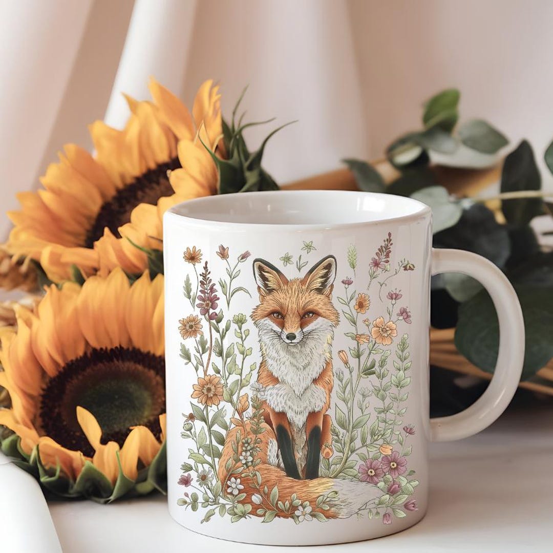 Fox Floral Ceramic Mug, Nature Lover Coffee Cup, Wildlife Animal Tea ...