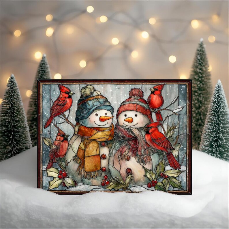 Snowman Cardinal Kitchen Decor, Holiday Kitchen Art, Christmas Decor ...