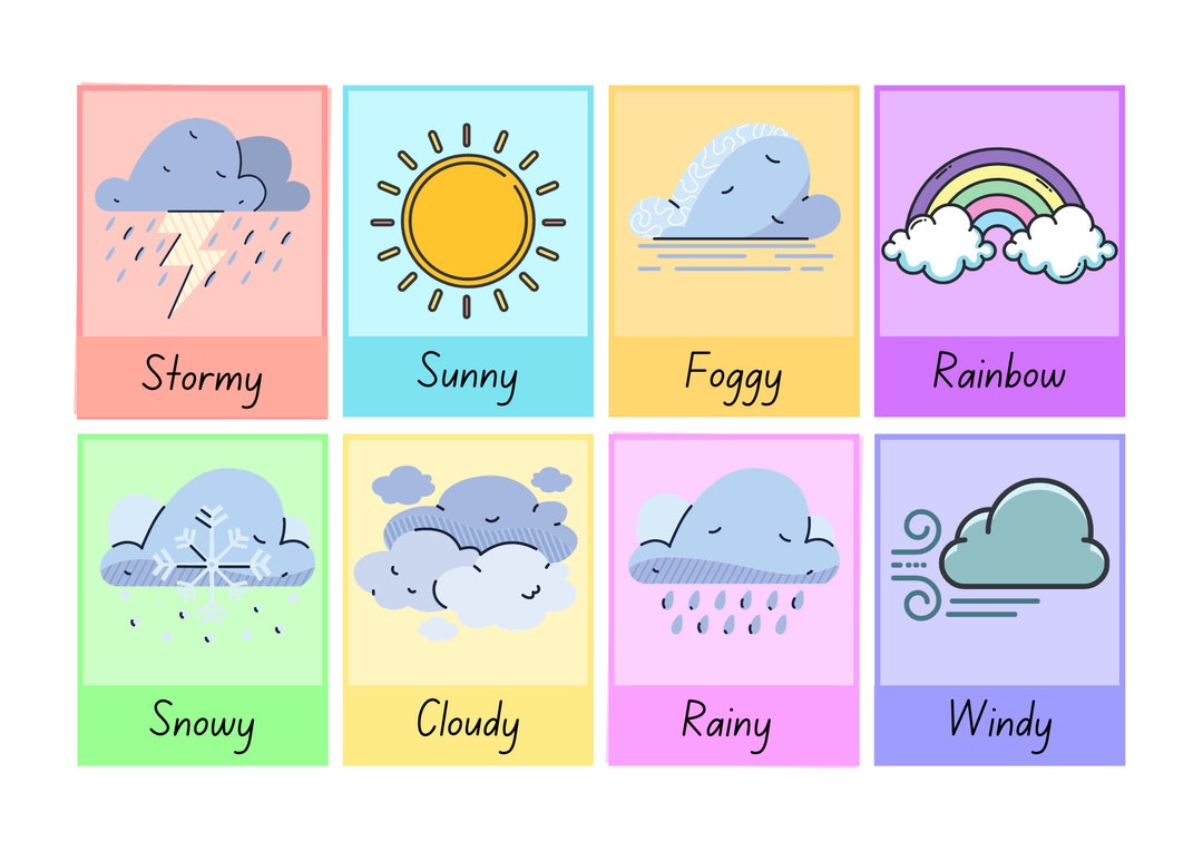 Pastel Weather Classroom Flash Cards - Etsy