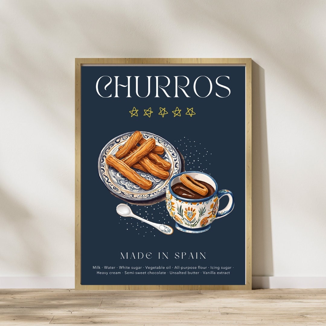 Churros Art Print: Spanish Cuisine Poster, Vintage Kitchen Decor ...