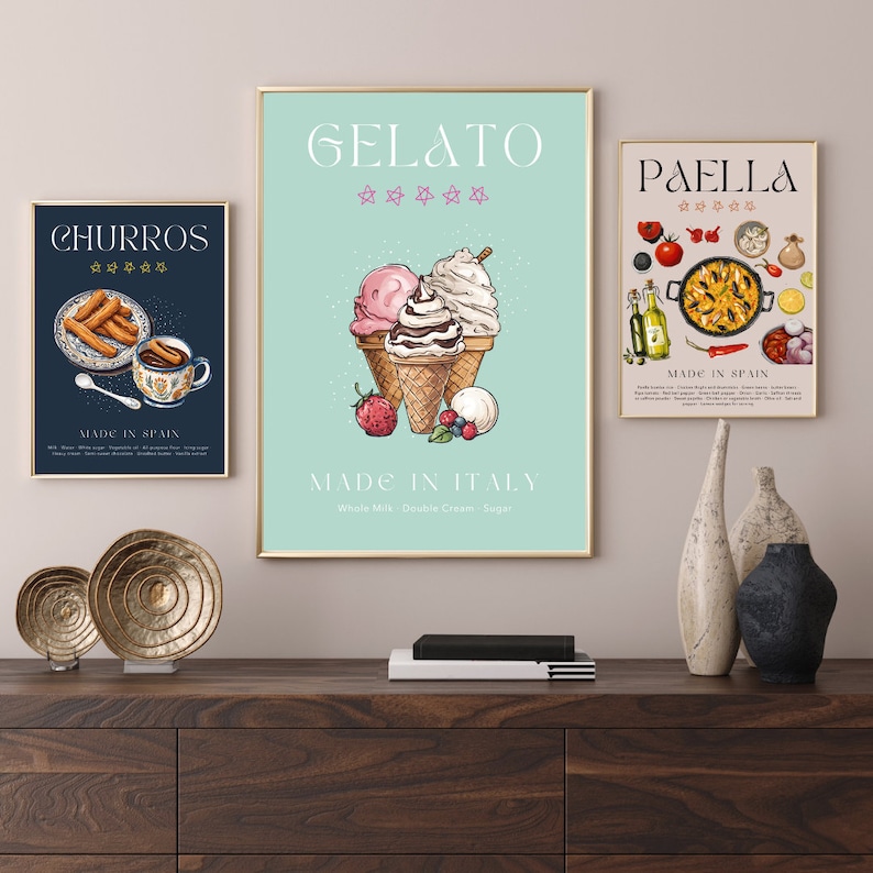 Italian Gelato Dessert Retro Vintage Print. Ice Cream Modern Kitchen ...