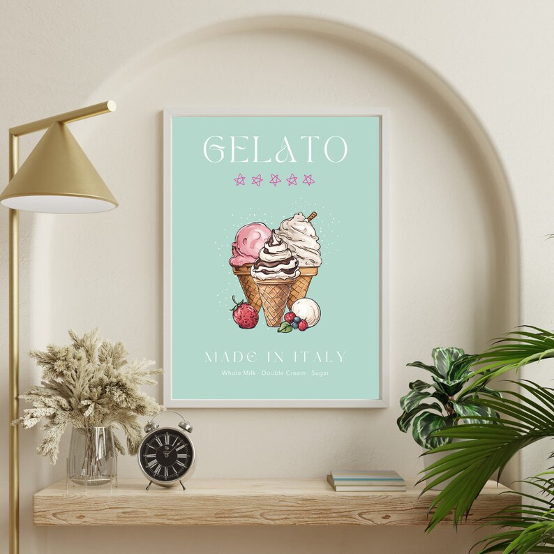 Italian Gelato Dessert Retro Vintage Print. Ice Cream Modern Kitchen ...