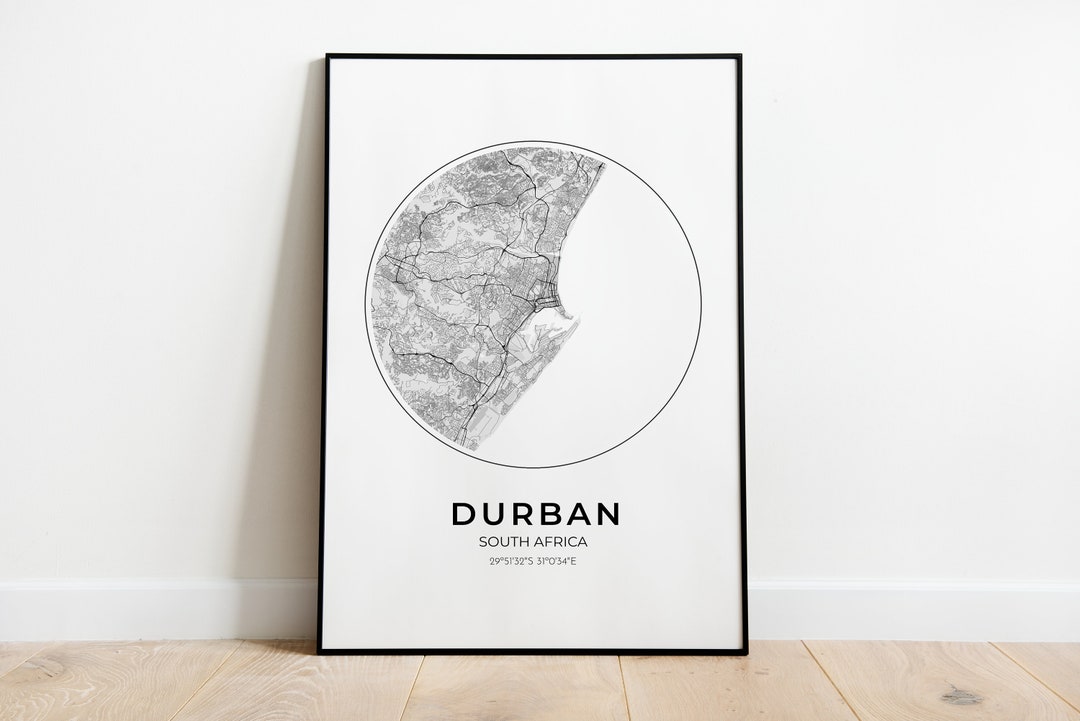 Durban Map Poster, Durban Map Print, Durban City Map Print, Durban Gift ...