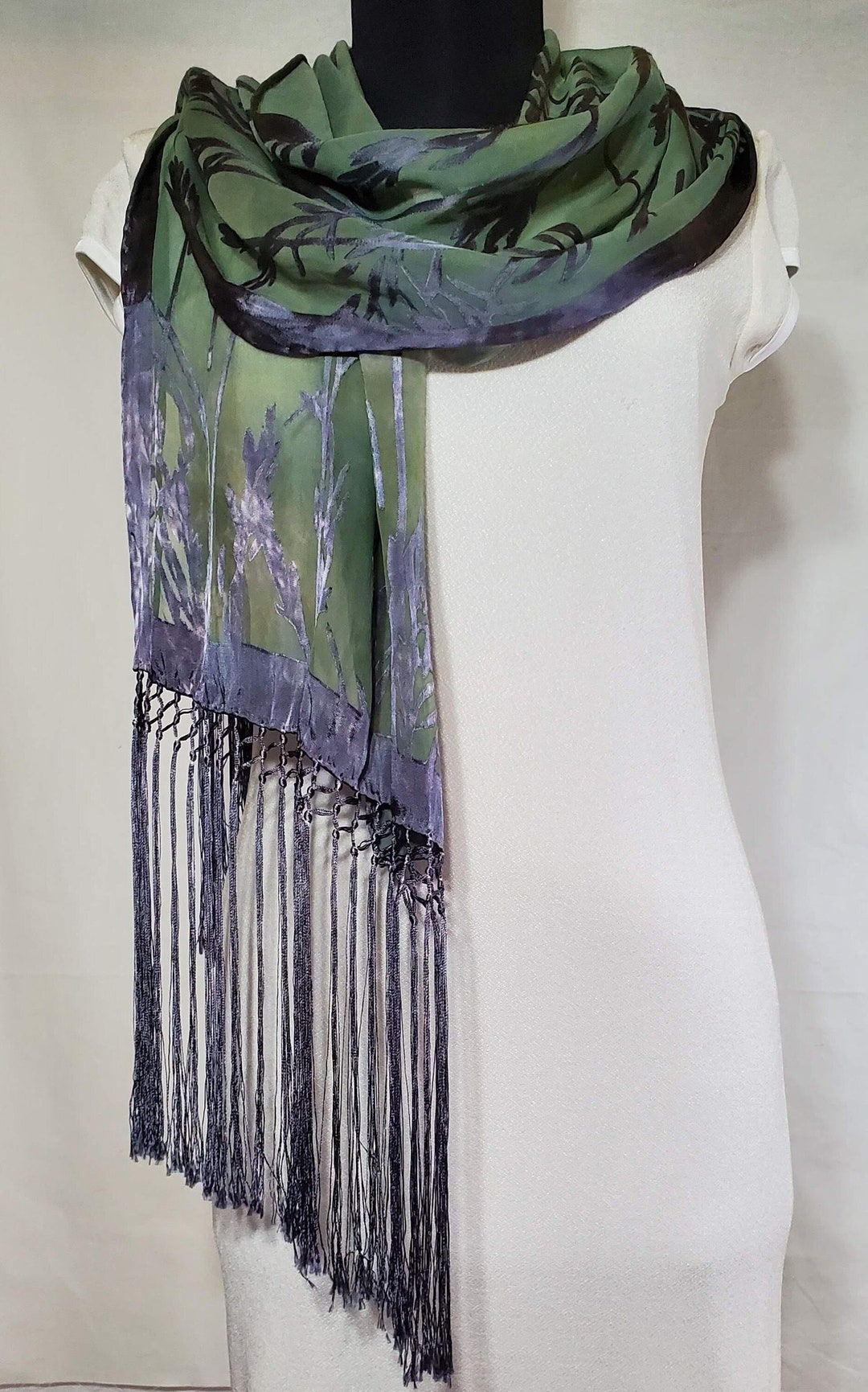 Black and Green Satin Burnout Devore Scarf 15 X 60 Inches - Etsy