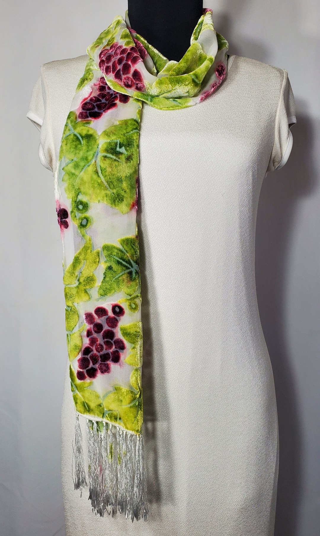 Purple and Green Velvet Burnout Devore Scarf | 9 X 54 Inches | Silk and ...