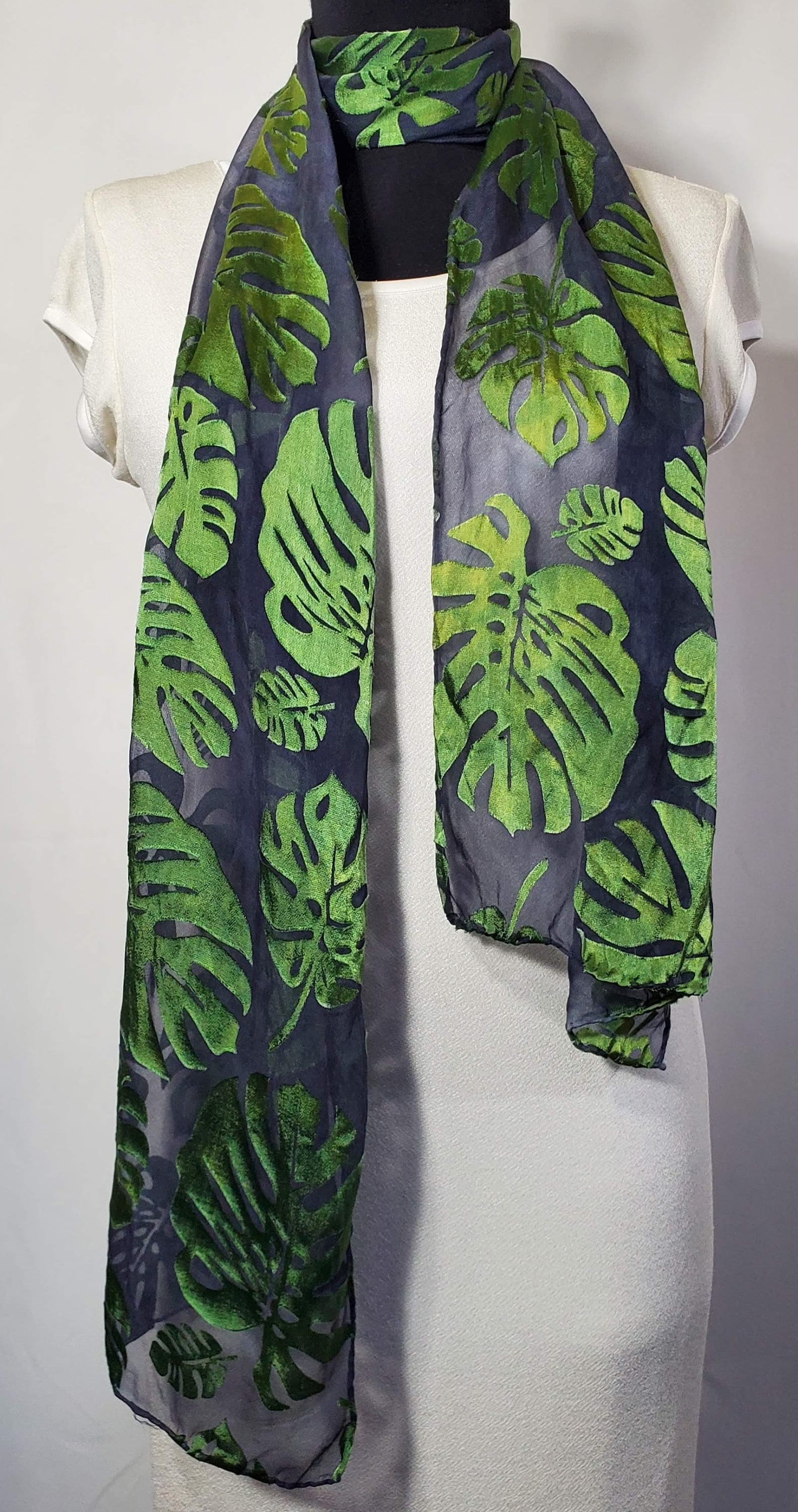 Green and Black Satin Burnout Devore Scarf 14 X 72 Inches - Etsy