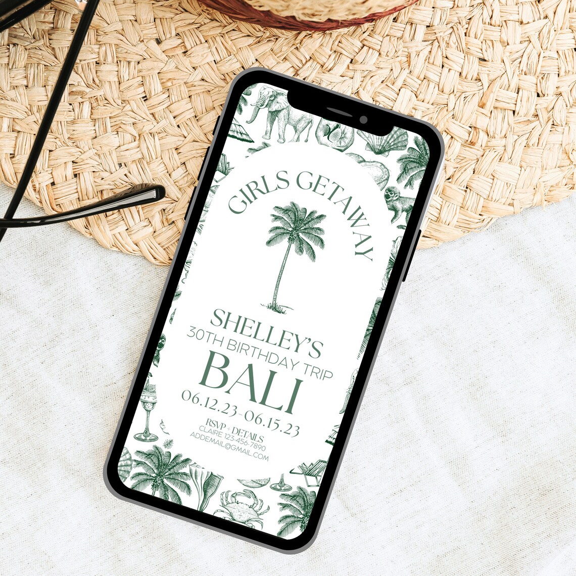 Bali Birthday Trip Invitation and Itinerary Template, Tropical Weekend ...