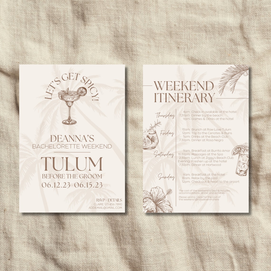 Tulum Bachelorette Weekend Invitation and Itinerary Template, Mexico ...