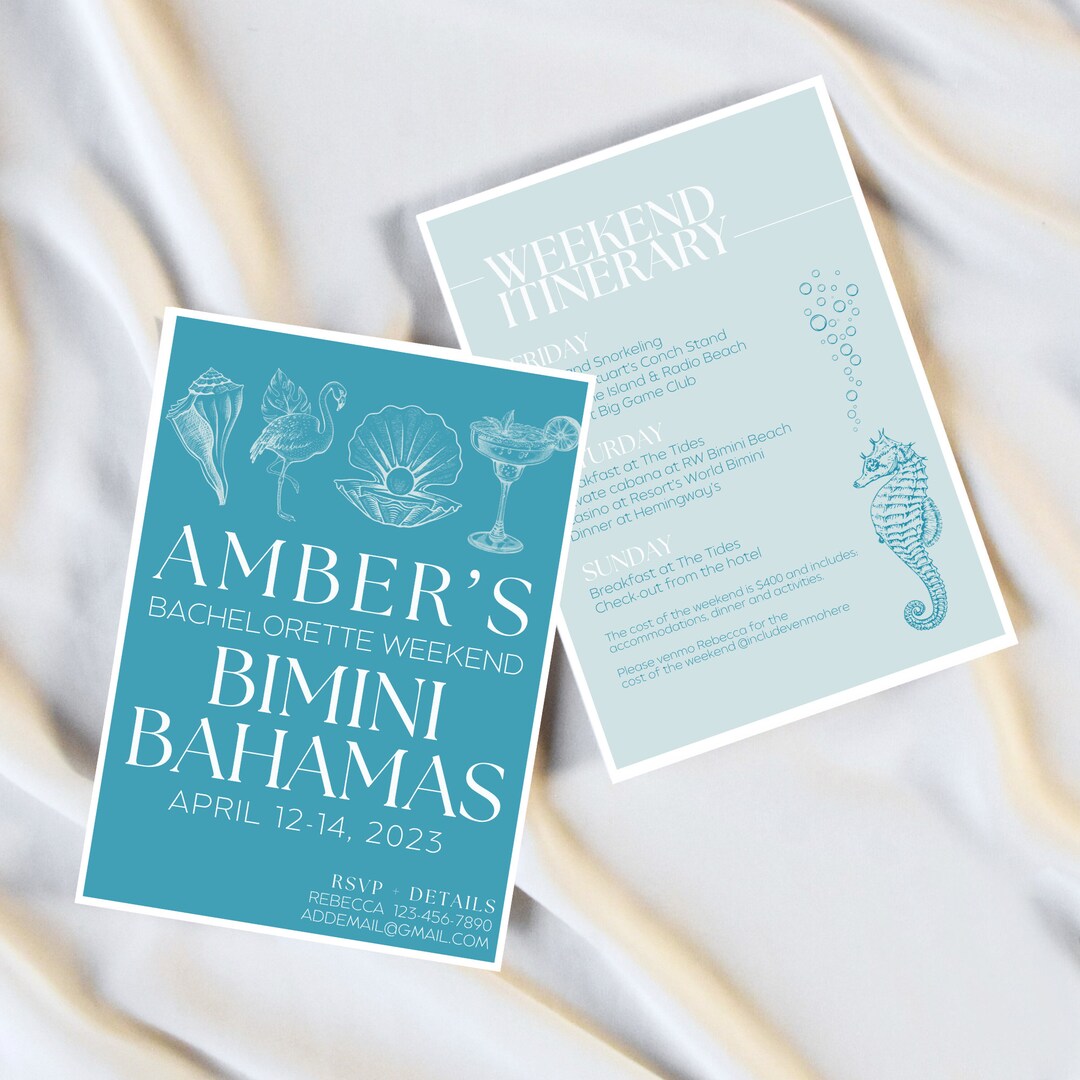 Bimini Bachelorette Party Invitation and Itinerary Template, Island ...