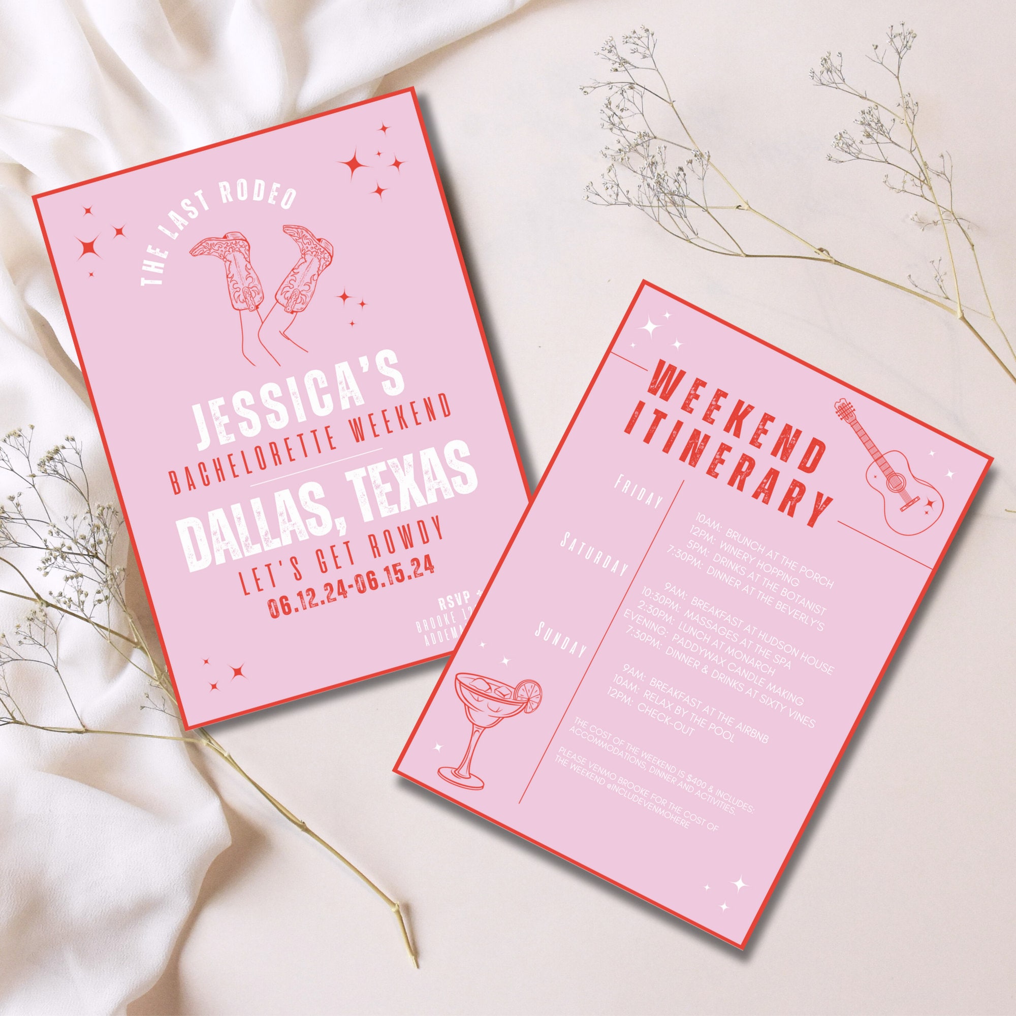 Dallas Bachelorette Party Invitation and Itinerary Template, Last Rodeo ...