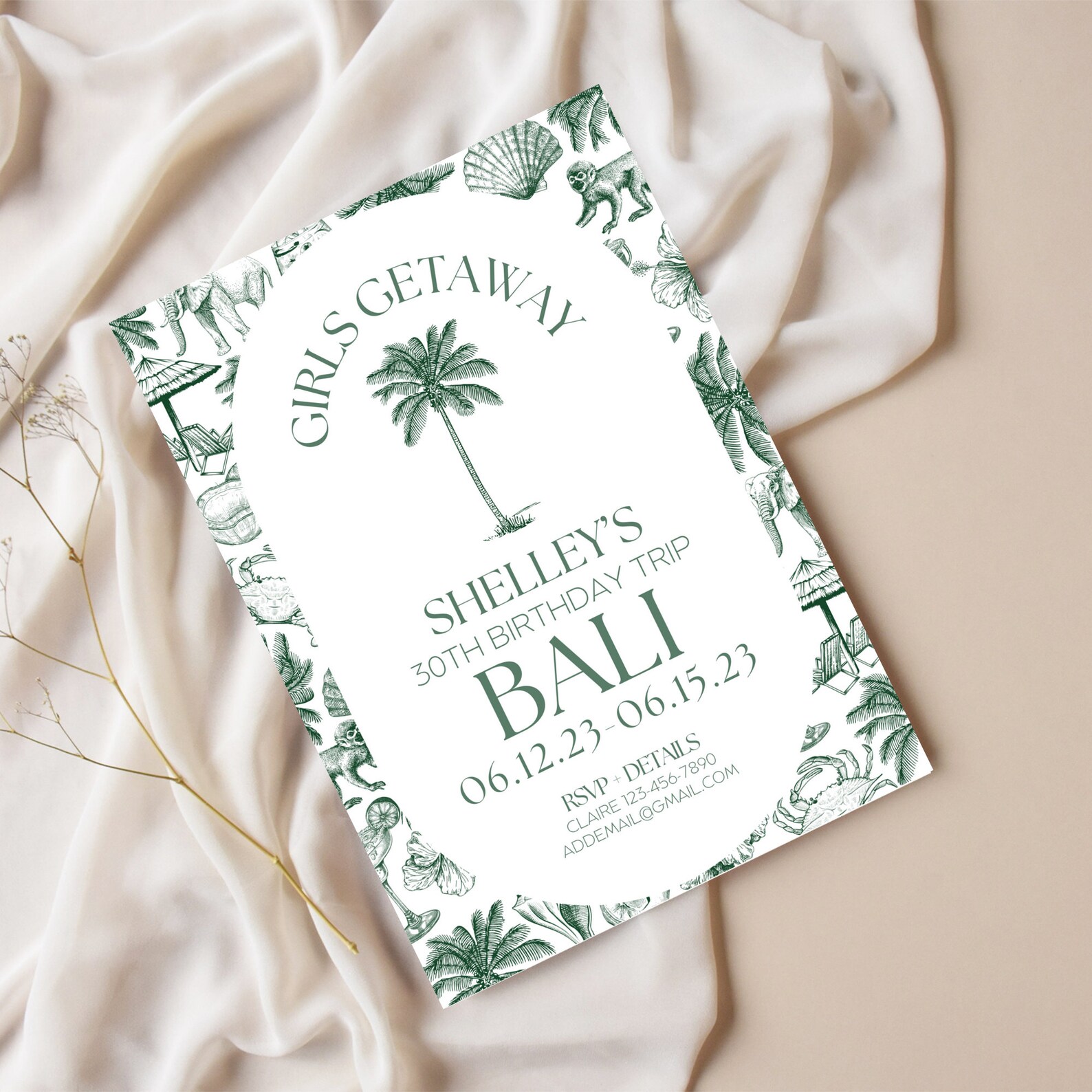 Bali Birthday Trip Invitation and Itinerary Template, Tropical Weekend ...