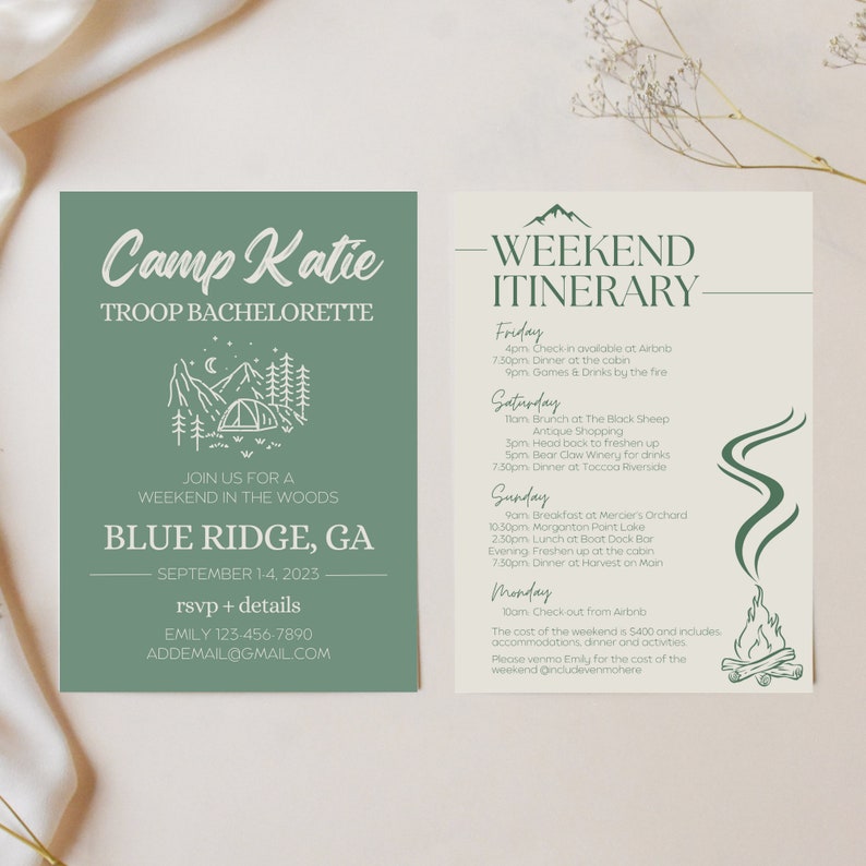 Camp Bachelorette Party Invitation and Itinerary Template, Cabin Girls ...