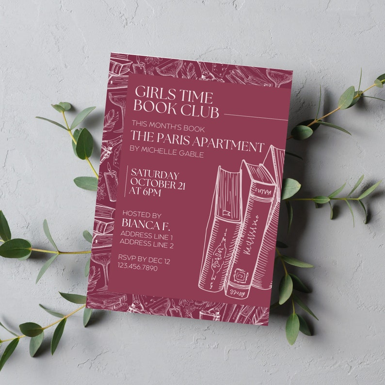 Book Club Invitation Template, Book Lovers, Girls Get Together, Avid ...