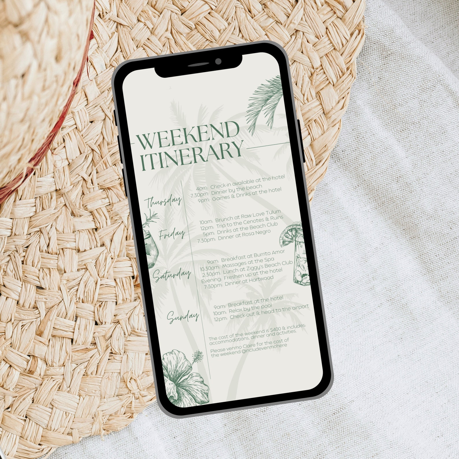 Tulum Bachelorette Party Invitation and Itinerary Template, Mexico ...