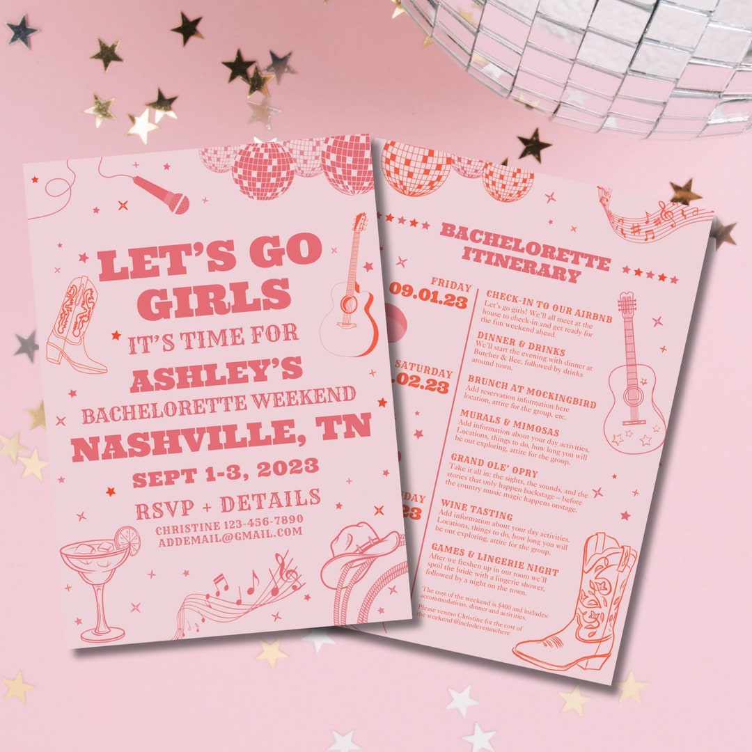 Nashville Bachelorette Party Invitation and Itinerary Template, Country ...
