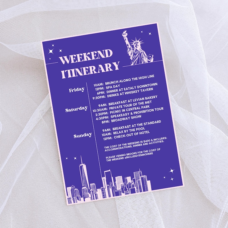 New York Bachelorette Party Invitation and Itinerary Template, NYC ...