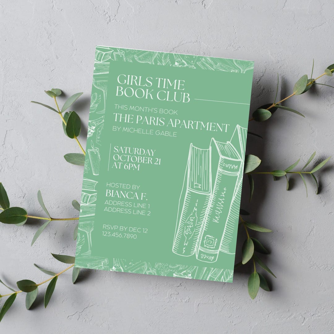 Book Club Invitation Template, Book Lovers, Girls Get Together, Avid ...