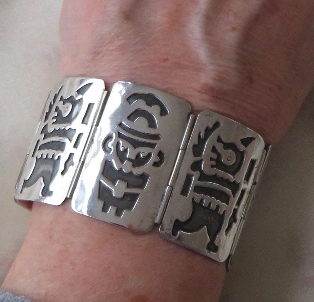 Peruvian Sterling Silver Panel Inca Bracelet - Wide Panel - Unisex ...