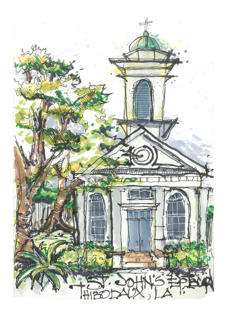 Sketch Print - Church - Etsy
