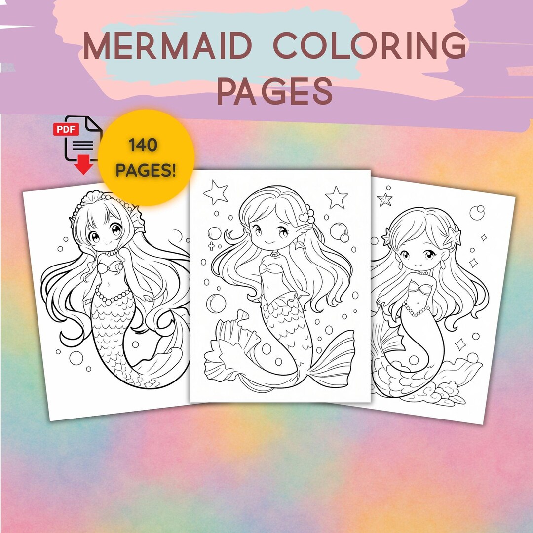 Mermaid Coloring Pages - Adult and Kids Coloring Book, Mermaid Castle ...