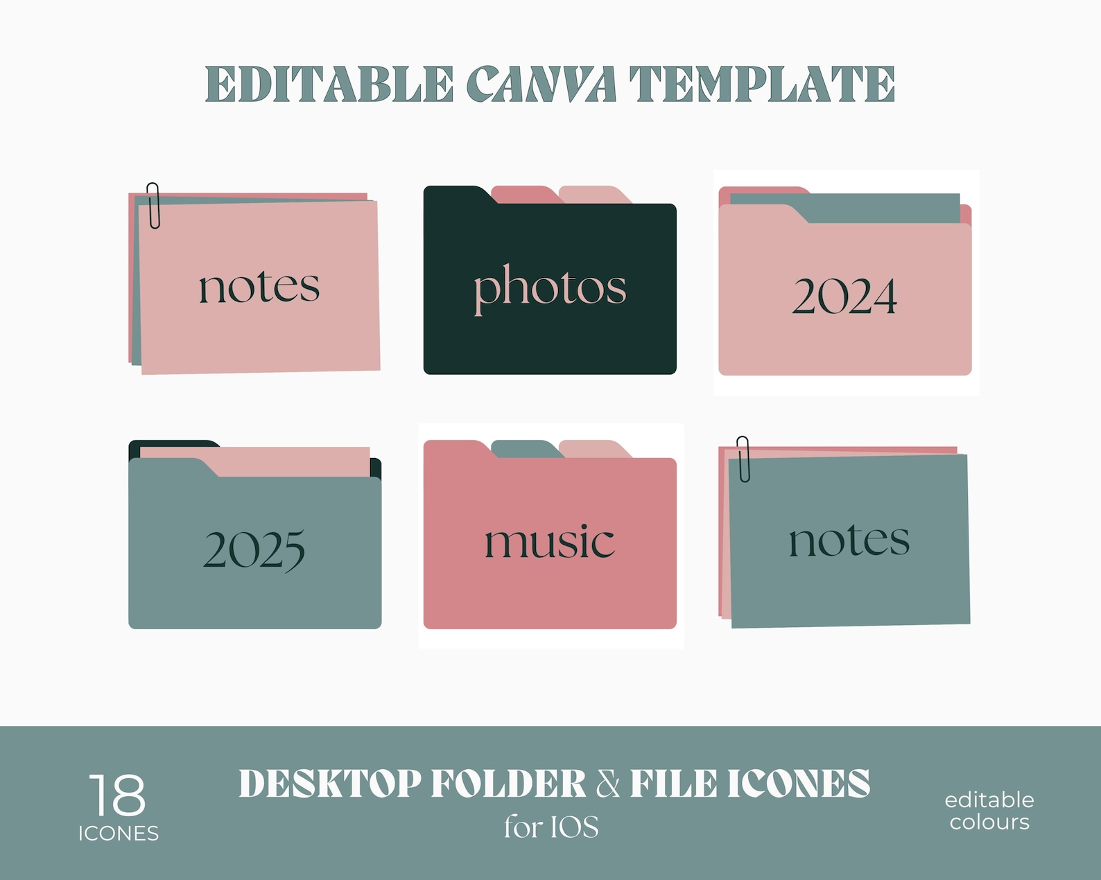 Desktop Folder Icons | CANVA Template | Green & Pink (digital Download ...