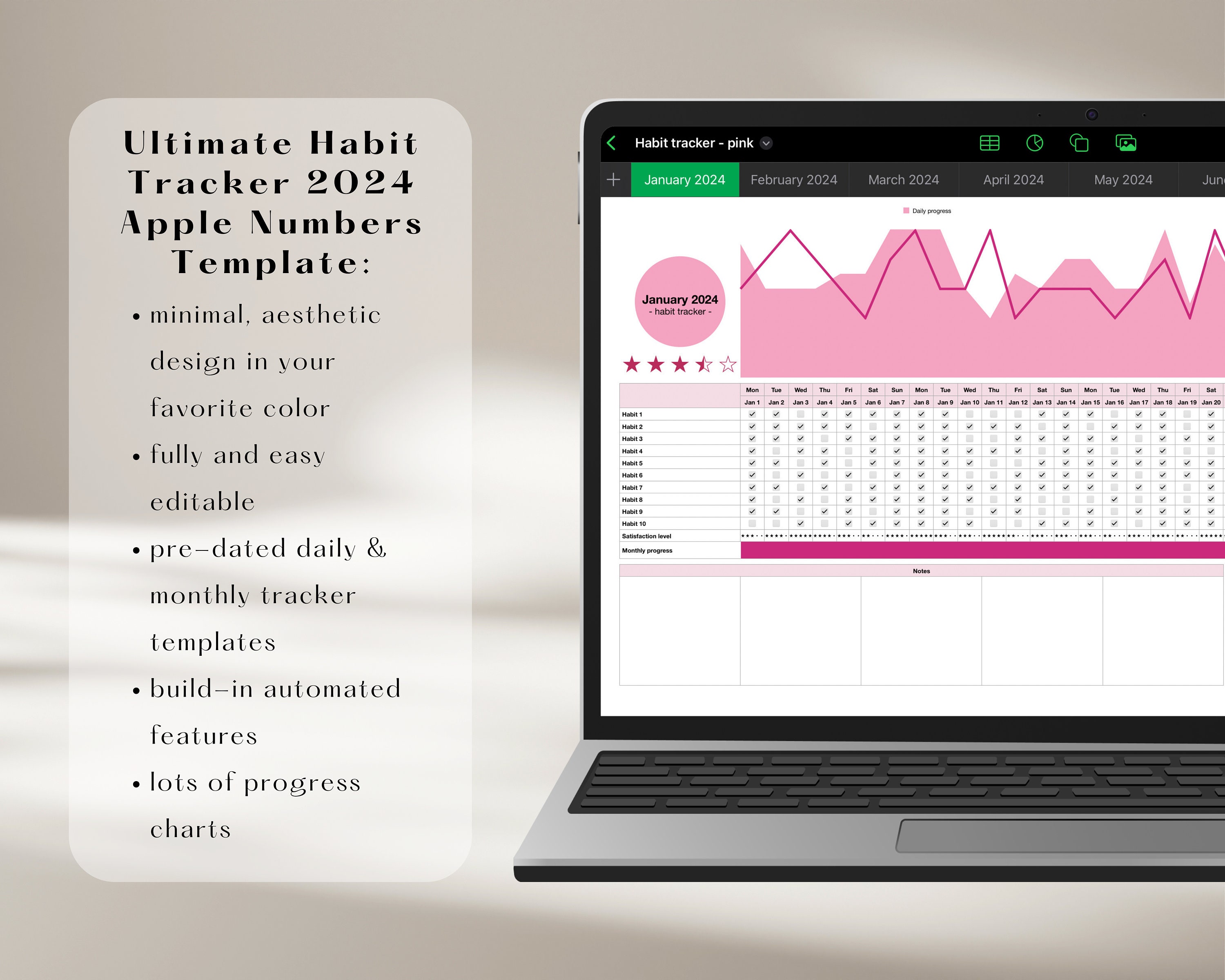Ultimate 2024 Habit Tracker Spreadsheet Template for Apple Numbers ...