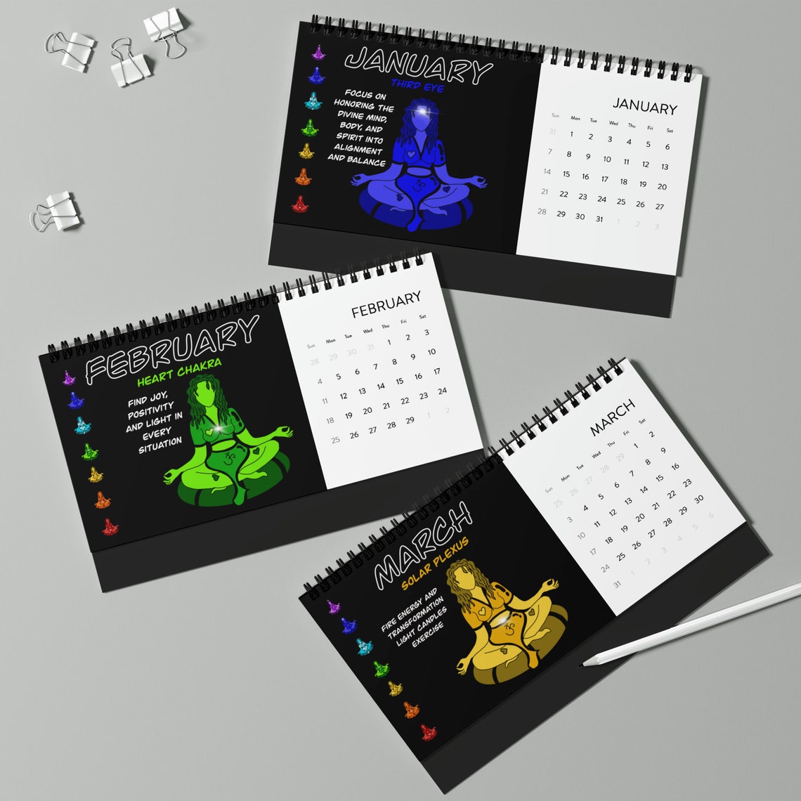 Chakra Aligning Desktop Calendar 2024 Grid - Etsy