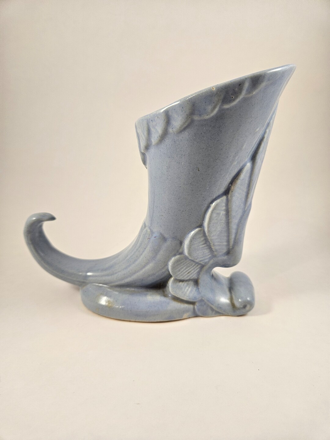 Vintage Blue Cornucopia Pottery Vase Unmarked - Etsy
