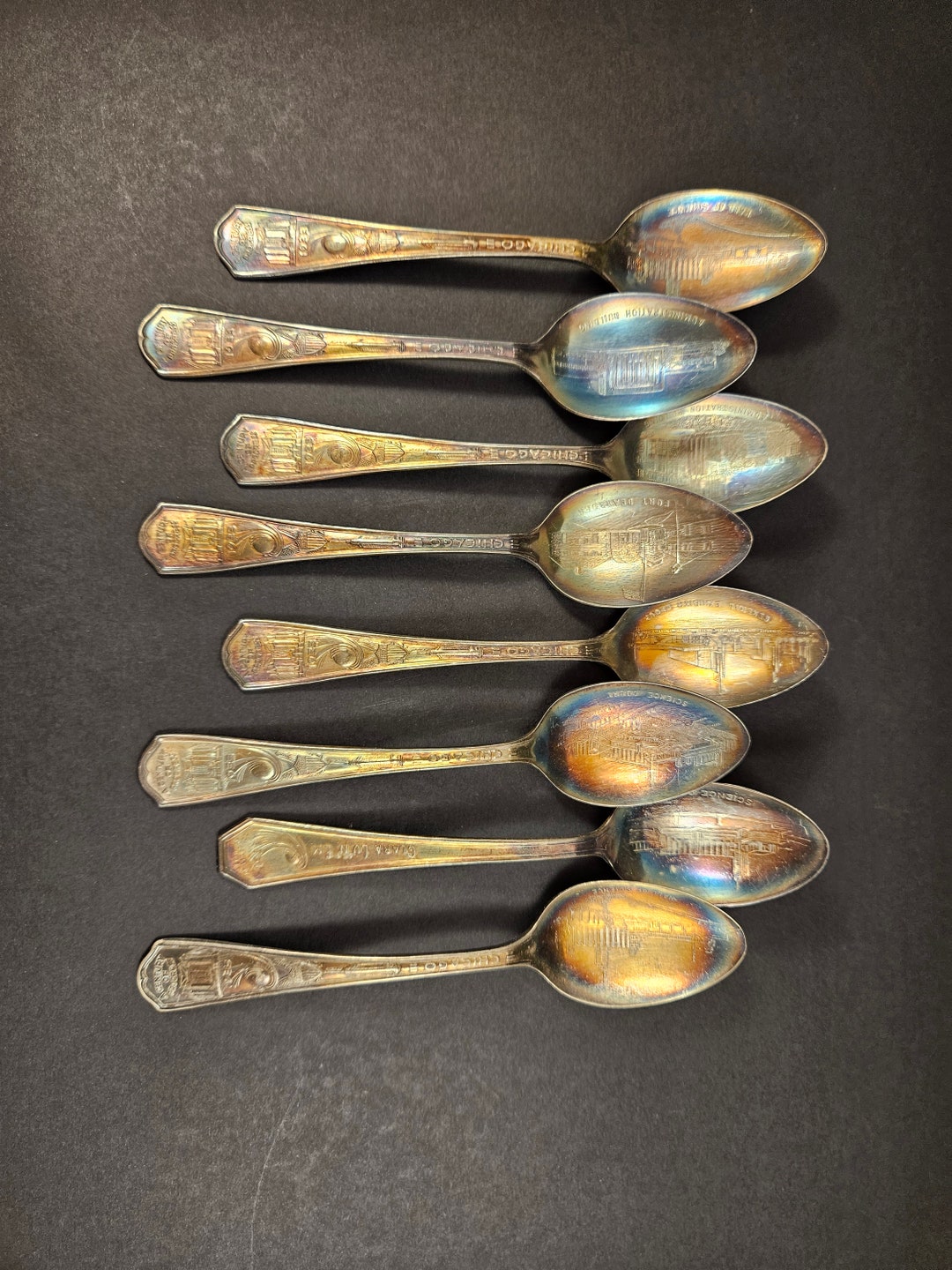 1933 Century of Progress Souvenir Spoons, Set of 8 Chicago World Fair ...