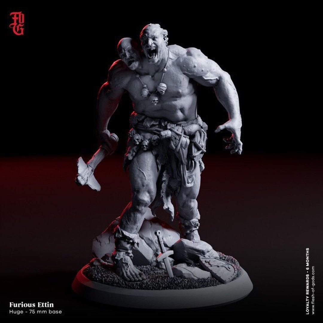Furious Ettin Flesh of Gods 3D Printed Minis Hyperfine Resin Dnd Minis ...