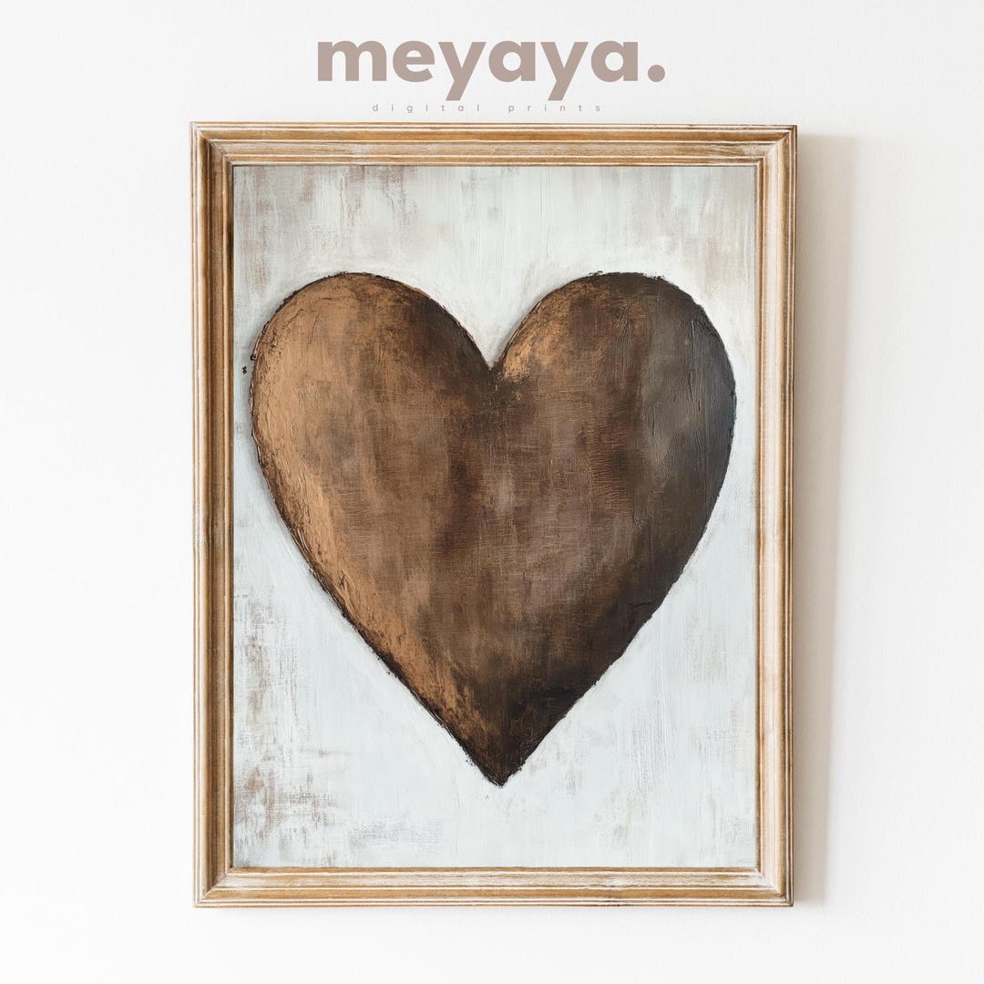 Muted Vintage Neutral Heart Print, PRINTABLE Beige Valentine Wall Art ...