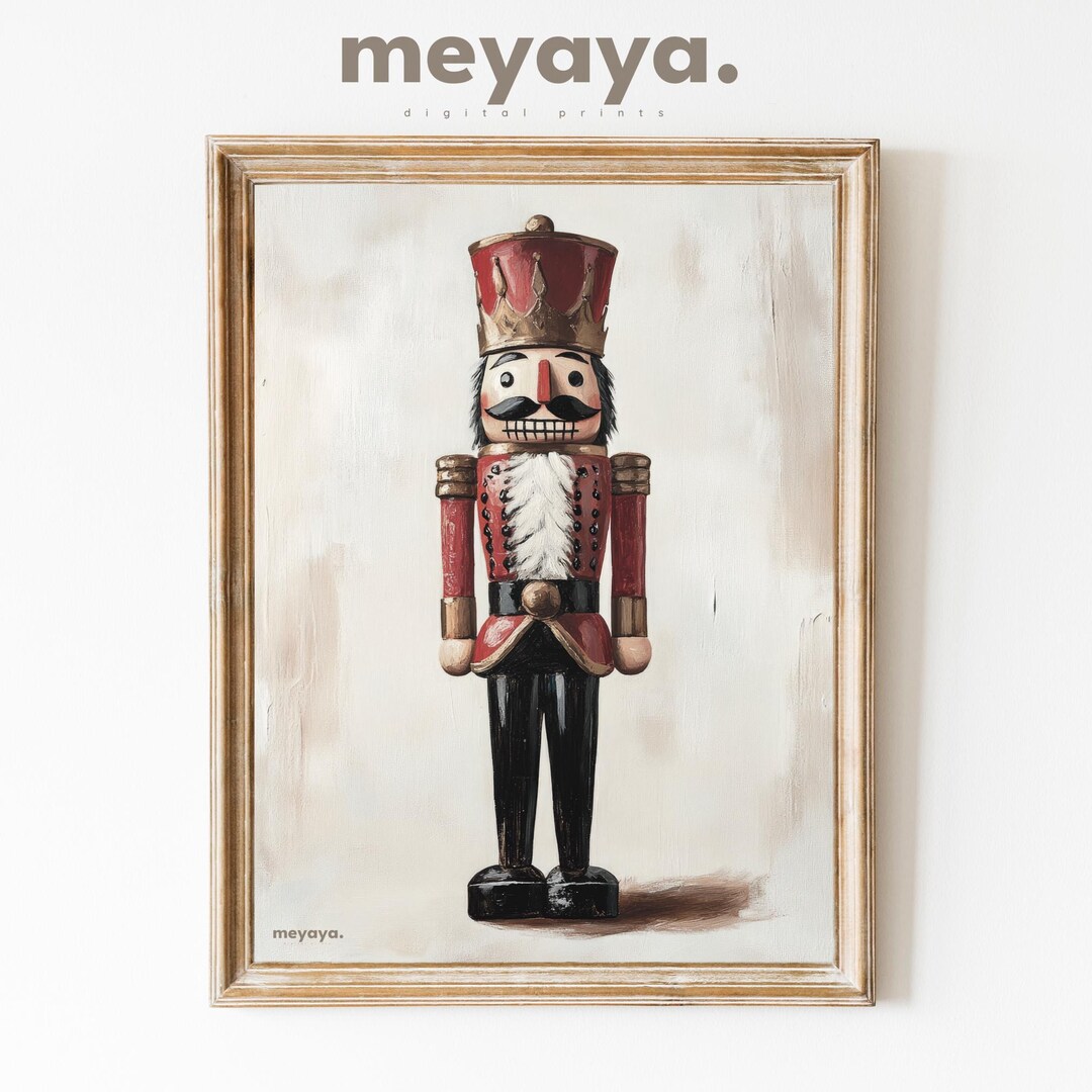 Rustic Christmas Nutcracker Art Print, Vintage Winter Holiday Decor ...