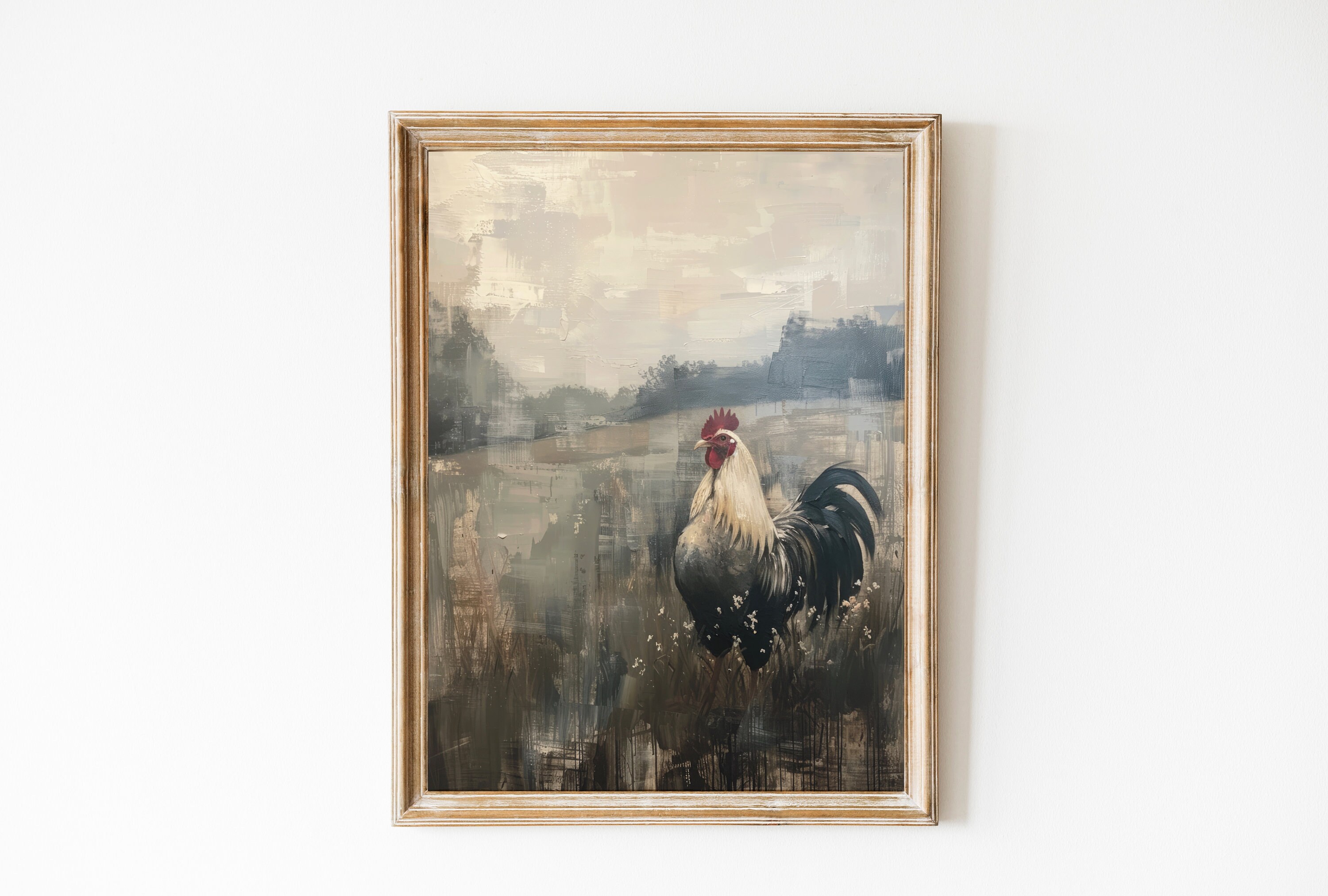Vintage Rooster Painting, Rooster Print, Farm Animal Print, Rustic ...