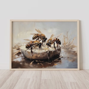 Bee Print Wall Art, Botanical Printable, Vintage Bee Oil Painting ...