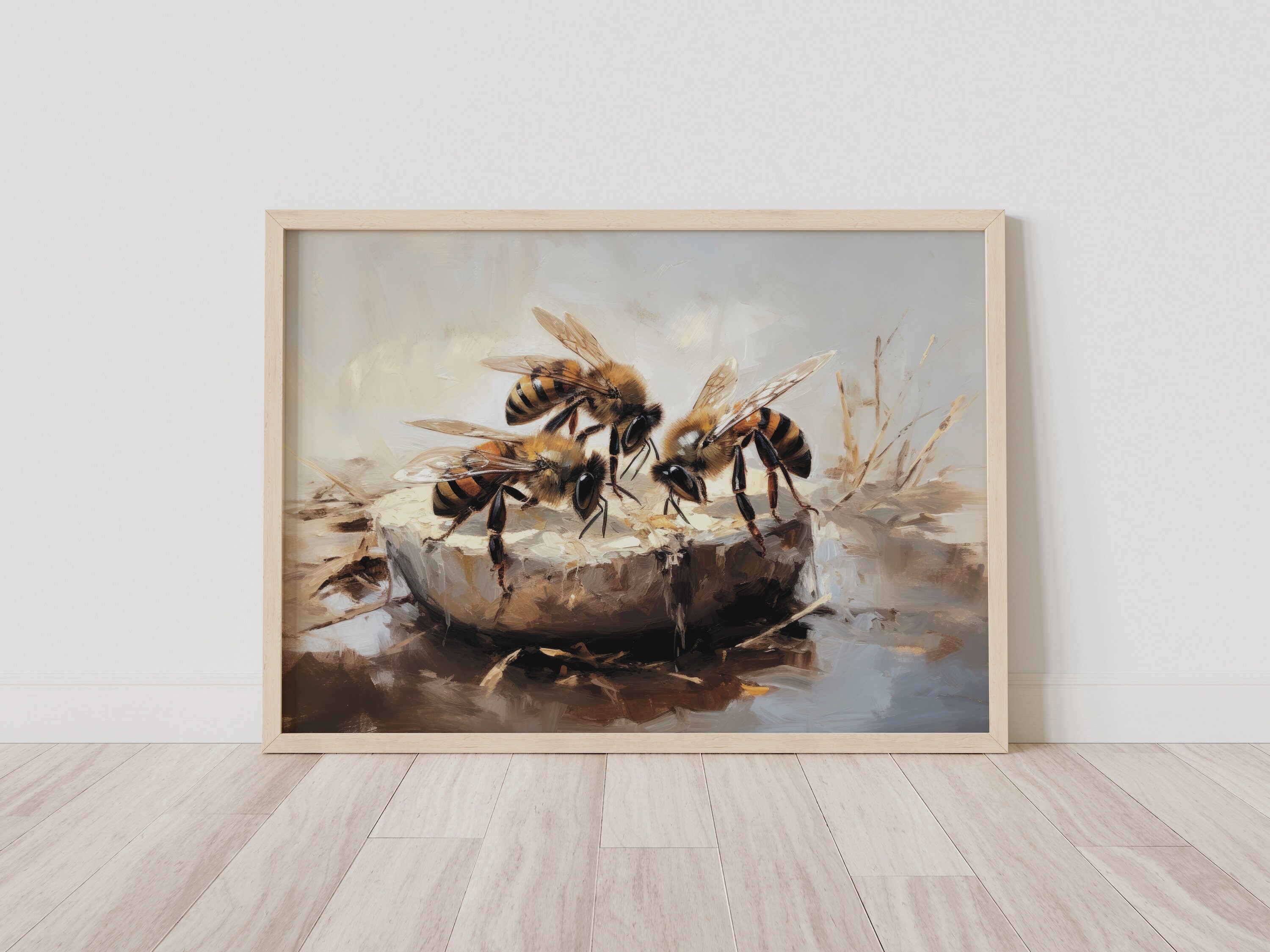 Bee Print Wall Art, Botanical Printable, Vintage Bee Oil Painting ...