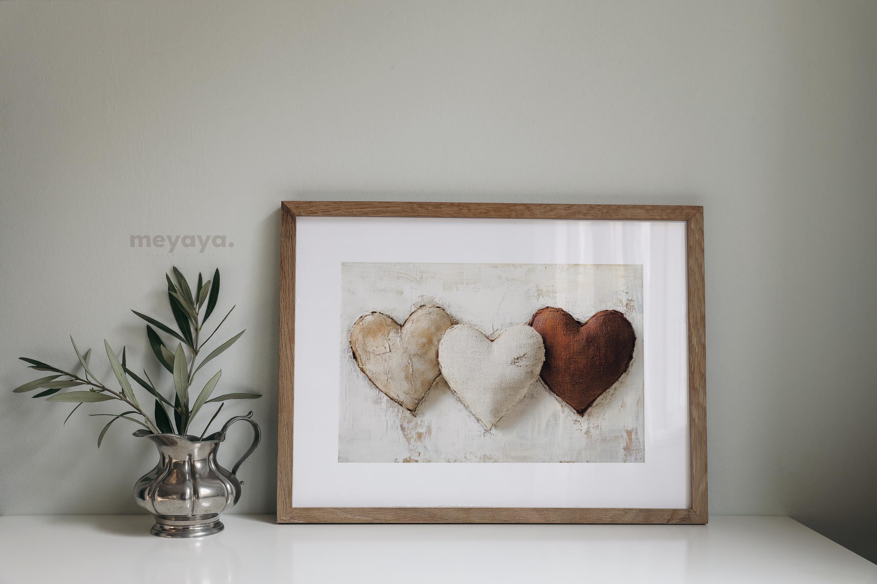 Rustic Hearts Painting: Neutral Valentines Wall Art, Love Artwork ...
