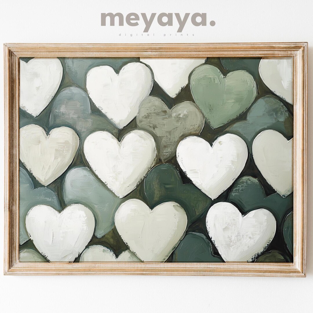Sage Green Heart Painting: Cottagecore Love Print, Valentine's Wall Art ...