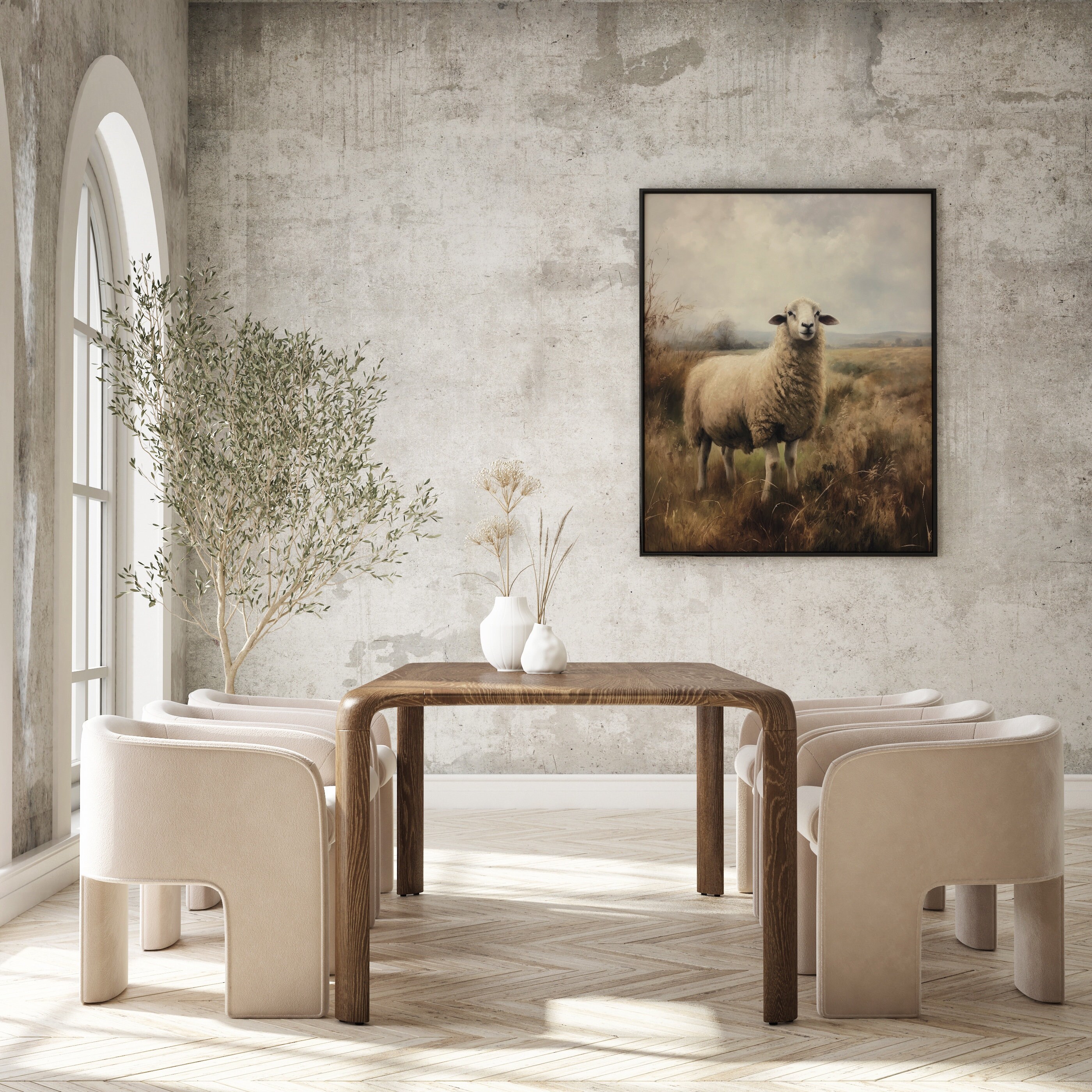 Vintage Sheep Oil Painting, Sheep Painting, Farmhouse Decor, Wild Sheep ...