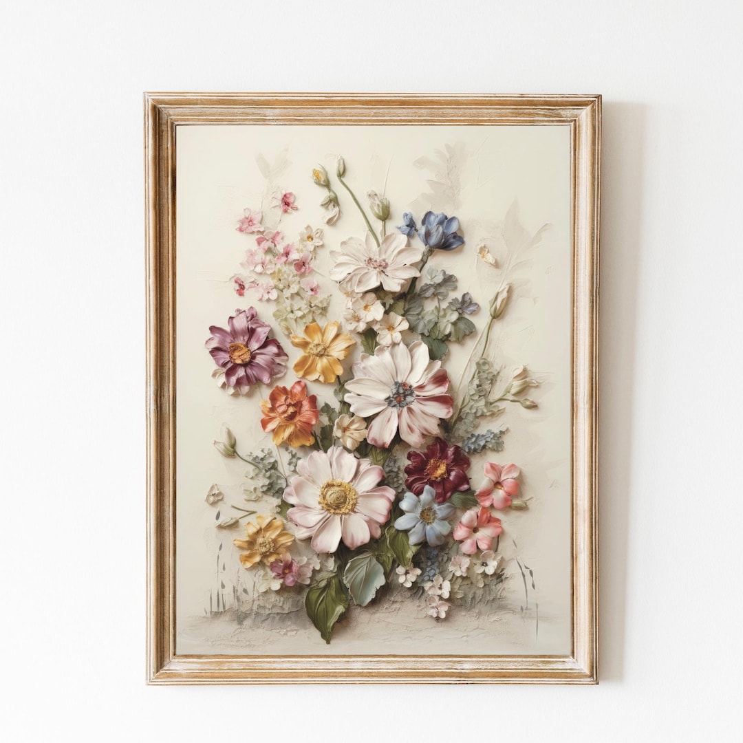 Vintage Flowers Oil Painting, Flower Print, Spring Farmhouse Decor ...