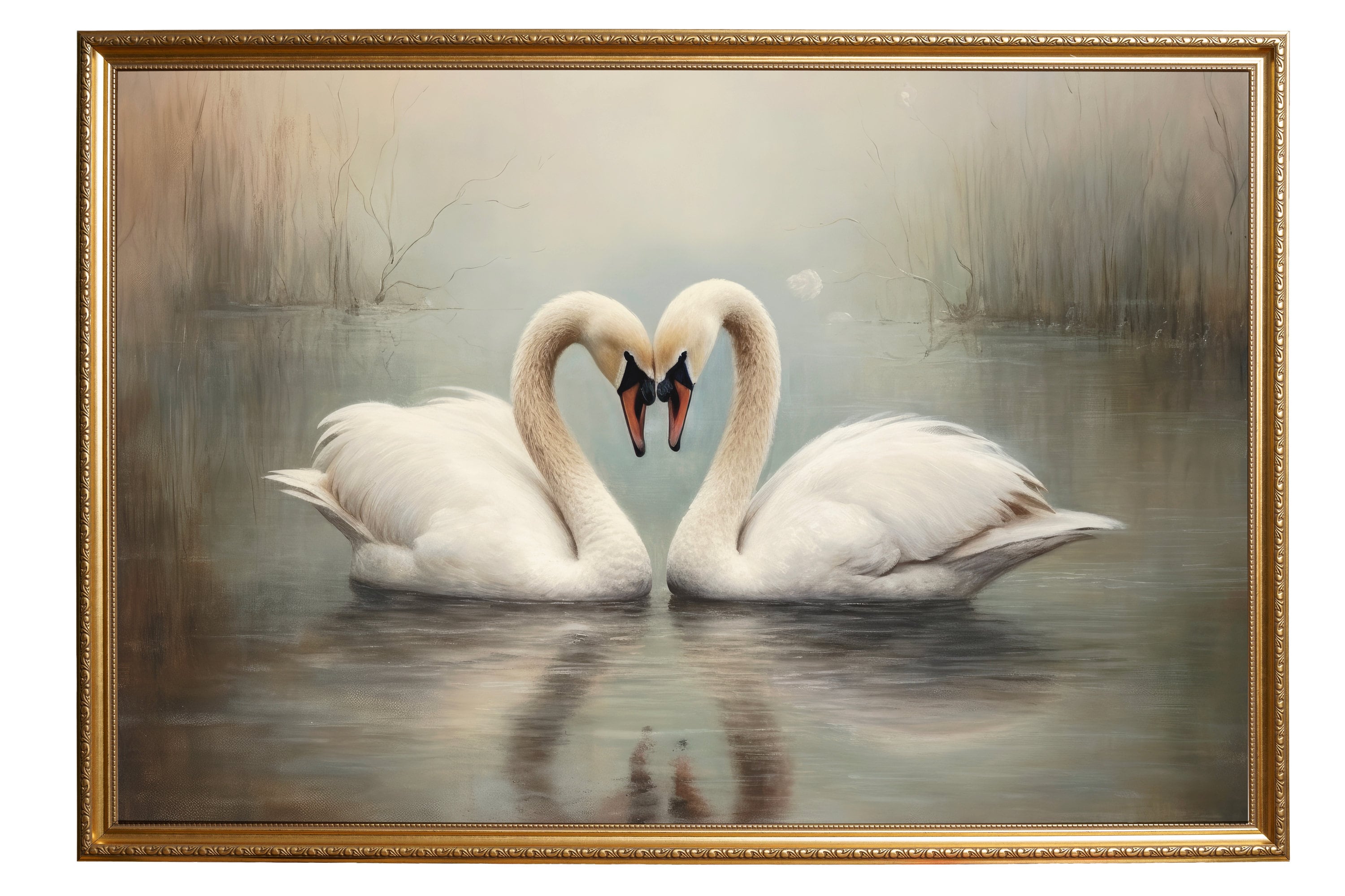 Vintage Swans Print Oil Painting PRINTABLE Wall Art Heart Swans Print ...