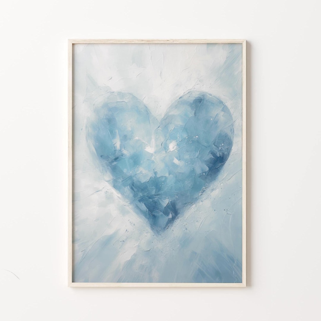 Light Blue Heart Print, Vintage Valentines Wall Art, Heart Painting ...