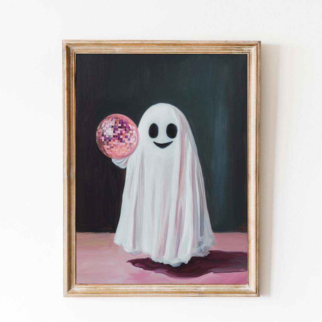 Disco Cute Ghost Print, Spooky Pink Decor, Girly Preppy Halloween Decor ...