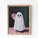 Coquette Cute Ghost With Pink Balloon Print, Pastel Halloween Decor ...