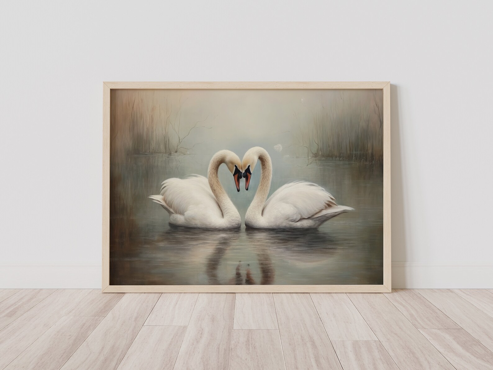 Vintage Swans Print Oil Painting PRINTABLE Wall Art Heart Swans Print ...