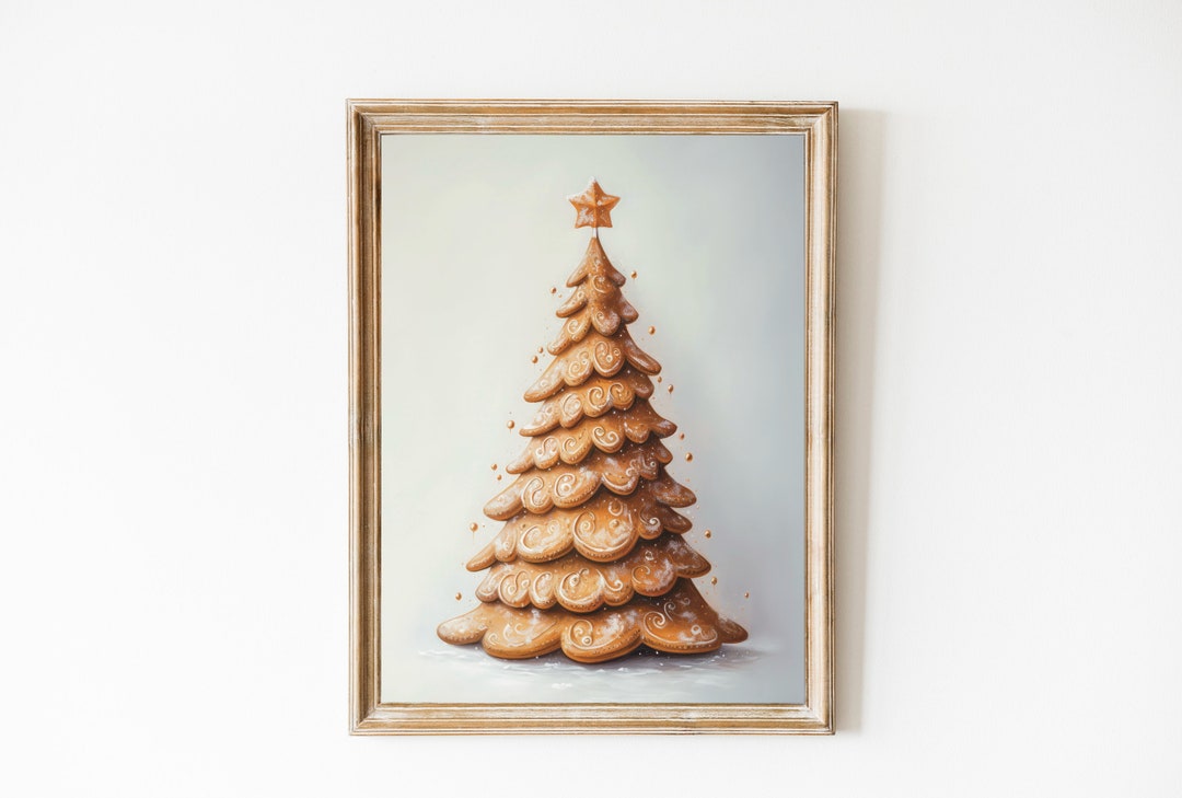 Gingerbread Christmas Tree Vintage Oil Painting Digital Print Wall Art ...